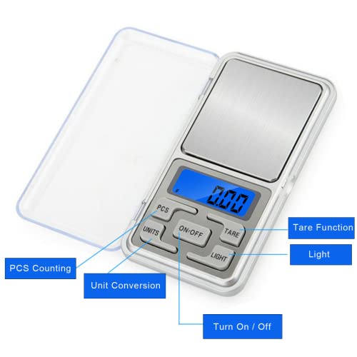 Precision Pocket Scale 200g x 0.01g, SKEAP Digital Gram Scale Small Herb Scale Mini Food Scale Jewelry Scale Ounces/ Grains Scale, Easy to Carry, Great for Travel ,Backlit LCD, Stainless Steel