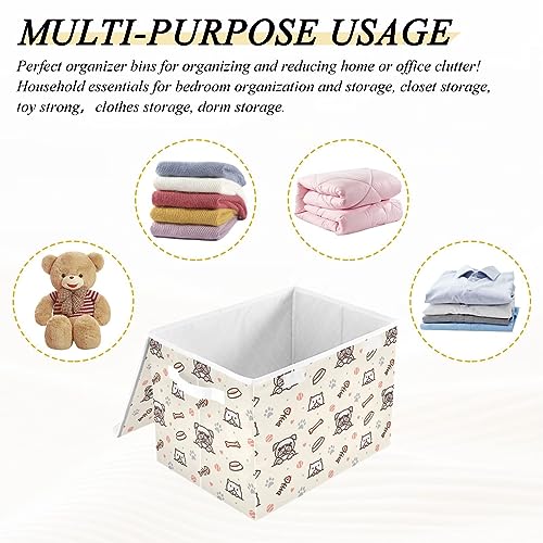Krafig Foldable Storage Box Large Cube Organizer Bins Retro Cute Dogs Containers Baskets with Lids Handles for Closet Organization, Shelves, Clothes, Toys