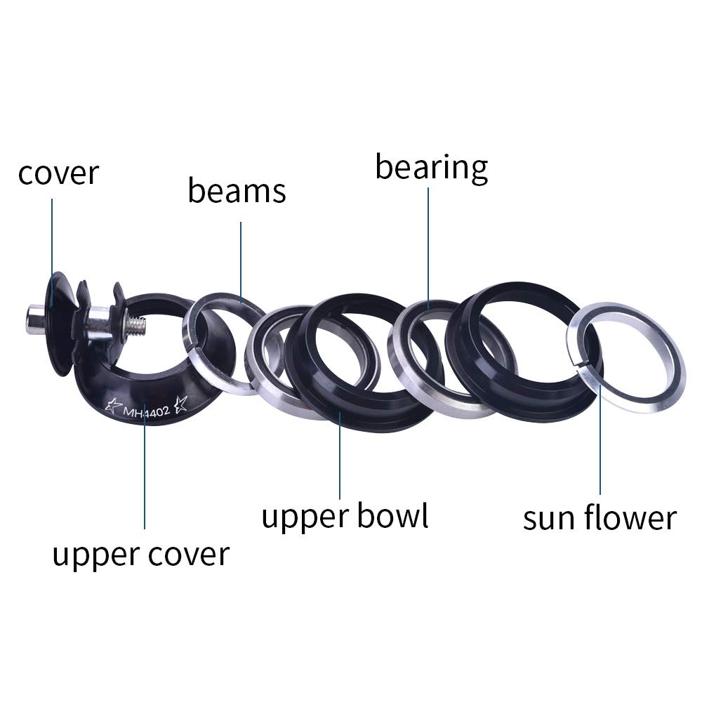 Keenso Mountain Bike Headset, Threadless 44mm Headset 1 1/8 Headset Aluminium Alloy Bicycle Headset 44mm Headset Bearing Bicycle Accessory (Black)