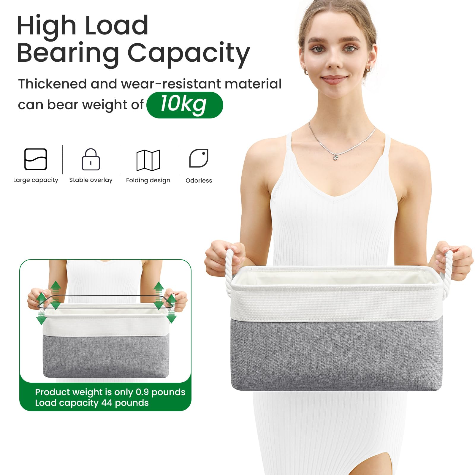 VQRTEXA Storage Baskets, 3-Pack 15.7x11.8x8.2 inch Fabric Storage Bins, Versatile Storage Baskets for Shelves with Handles (White&Grey, 15.7X11.8X8.26)