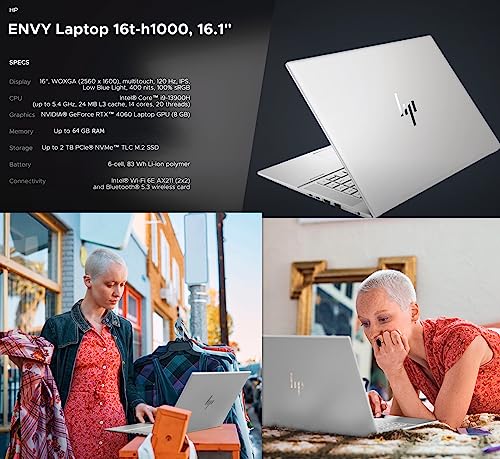 HP - ENVY 16" Laptop - QHD(2560 × 1600) Touch-Display - Intel Core i7-13700H - NVIDIA GeForce RTX 4060-2 x Thunderbolt (64GB RAM | 2TB PCIe SSD)