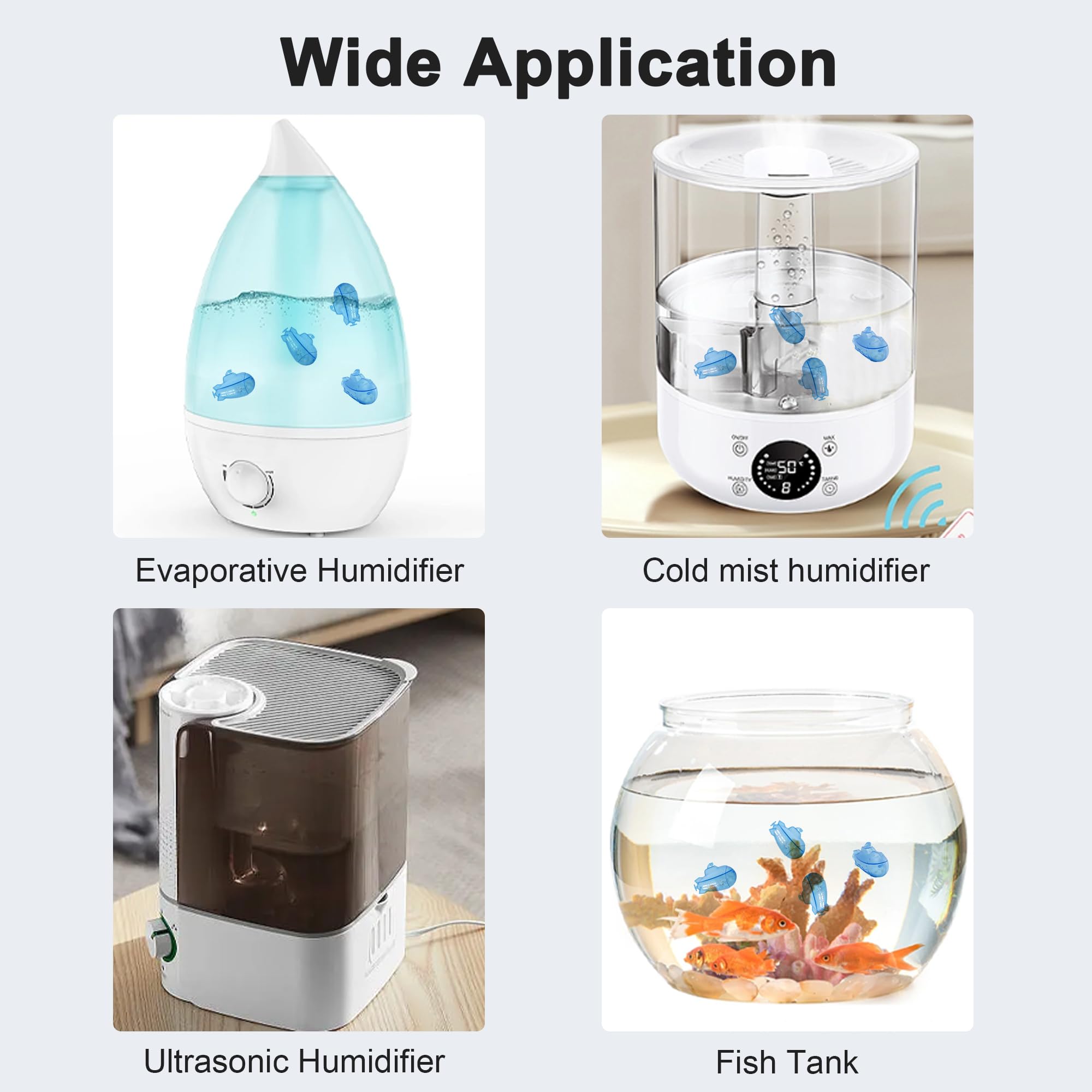 puxyblue 6-Pack Humidifier Tank Cleaner Blue Small Submarine, Fit for Most Humidifiers and Fish Tanks, Purifies Water, Prevents Hard Water Build Up, Eliminates White Dust and Odours