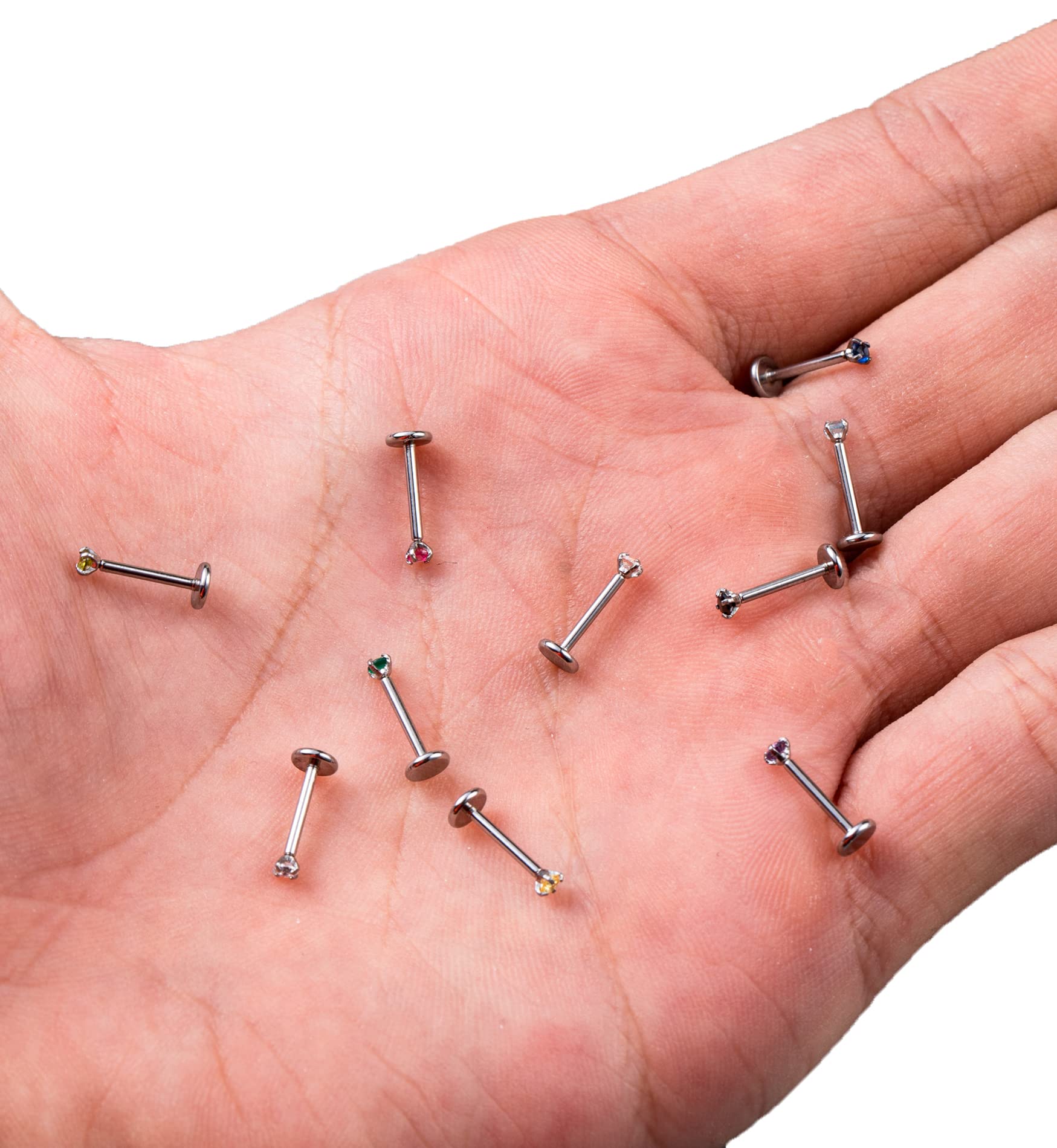 REVOLIA 16 Pcs Stainless Steel 18G Threadless Push in Nose Rings Studs Lip Rings Tragus Earrings Cartilage Stud Helix Labret Monroe Piercing Jewelry