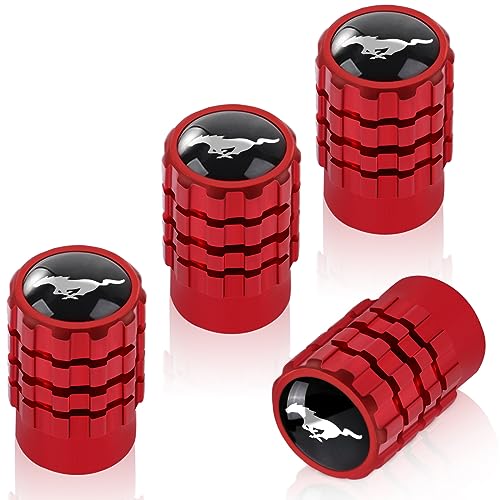 SunteeLong Car Tire Stem Valve Caps Air Cover Exterior Accessory Dust Cover Red Metal Tyre Valve Stem Cap Accessories for Ford Mustang