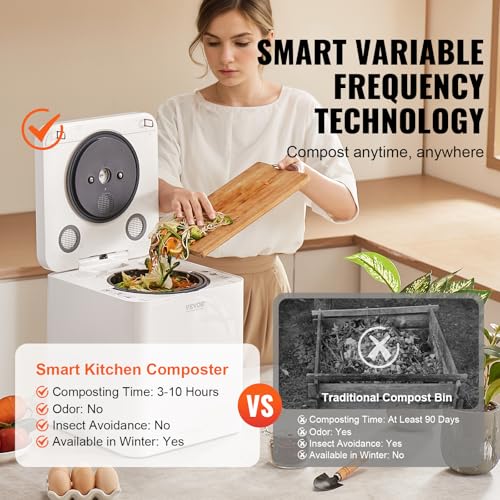 VEVOR Electric Composter for Kitchen, 5L Large Smart Countertop Compost Bin Indoor, Odorless Quiet Electric Kitchen Food Recycler with Upgraded Motor/Auto-Cleaning/2 Composting Modes/Safe Child Lock