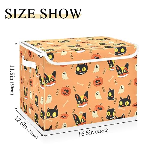 Krafig Foldable Storage Box Large Cube Organizer Bins Cute Halloween Black Cat Dog Containers Baskets with Lids Handles for Closet Organization, Shelves, Clothes, Toys