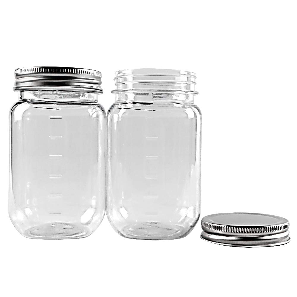 novelinks 16 Ounce Clear Plastic Jars Containers With Screw On Lids - Refillable Round Empty Plastic Slime Storage Containers for Kitchen & Household Storage - BPA Free (10 Pack)