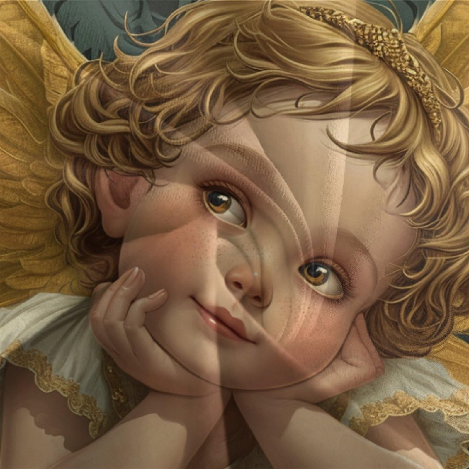 SorEci Cherubs 3pcs 3D Bedding Set Golden Wings Duvet Cover Set Bed Printed Quilt Cover Bed Linens with 2 Pillowcases with Zipper All Season Queen(228x228cm), Style-3