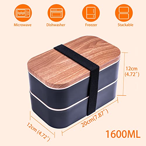 Uybieef Bento Box Adult Lunch Box with lunch bag,Japanese Lunch Box Containers for Adult,Bento lunch Box with Leakproof 54OZ Black