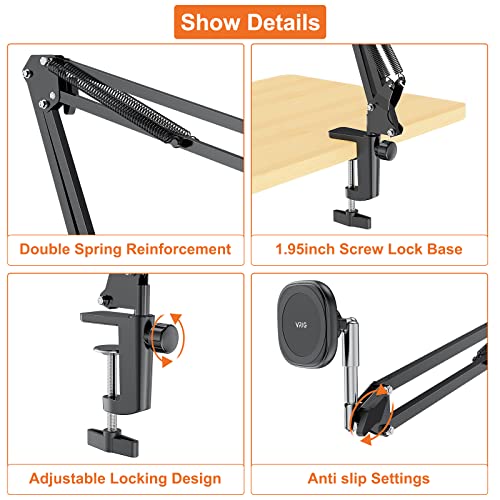 UURIG Overhead Phone Mount Stand with Magsafe, Articulating Arm Cell Phone Holder for Desk, Cell Phone Holder for Live Streams, Zoom Calls, Online Teaching, Selfies, Remote Working