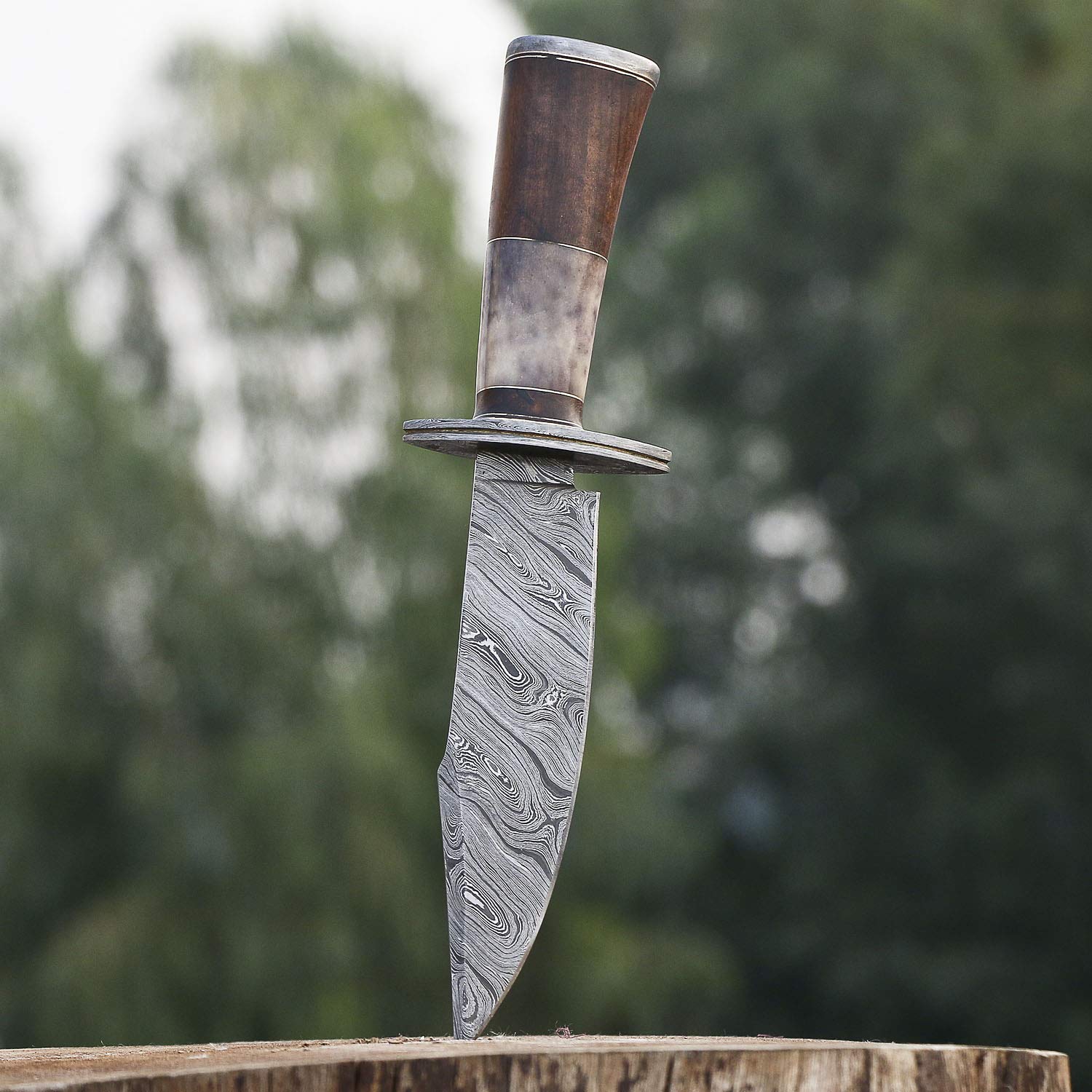 JNR Traders Damascus Steel Fixed Blade Hunting Knife with Leather Sheath - 2297