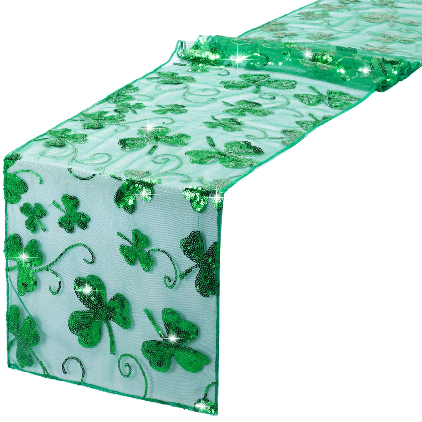 St Patrick's Day Sequin Table Runner Decoration Lucky Shamrock Table Runners with Green Irish Shamrock Sequin 72 x 12 Inch Rectangle Table Runner for St Patricks Day Party Event Decorations(1 Pcs)