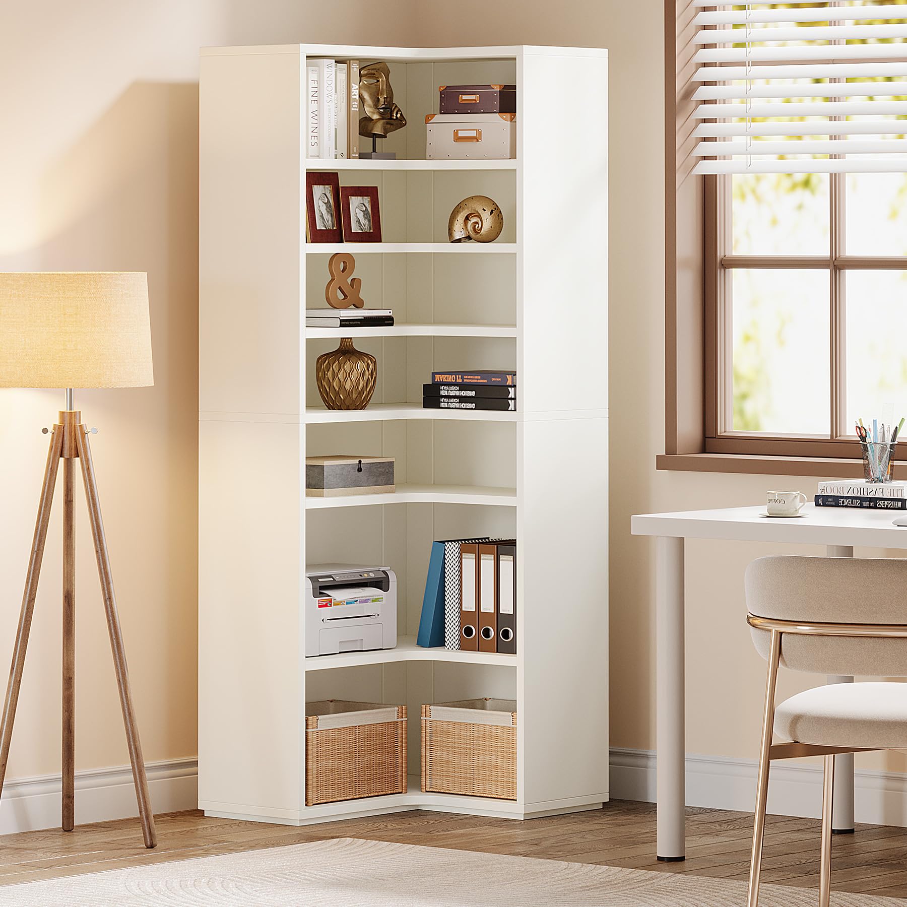 Tribesigns 65" Tall Corner Bookshelf, 9-Tier White Corner Bookcase, Modern Large Open Bookcase with Storage Shelves, Wood Display Storage Book Shelf for Living Room, Home Office, Bedroom
