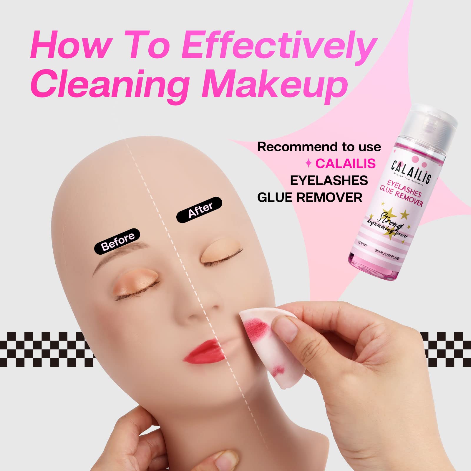 Lash Mannequin Head, CALAILIS Mannequin Head, Eyelash Extension Mannequin Head, Doll Head for Lash Extensions, Eyelash Mannequin Head with 4 Pairs Removable Eyelids (Skin Colour)