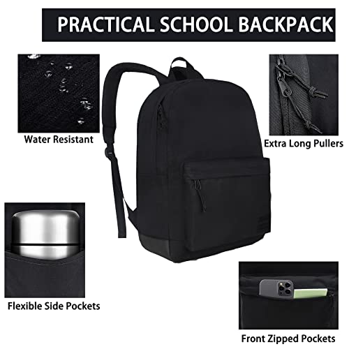 SUPACOOL Lightweight Casual Laptop Backpack with USB Charging Port and Set of 8 Black Travel Mesh Organizer Bags