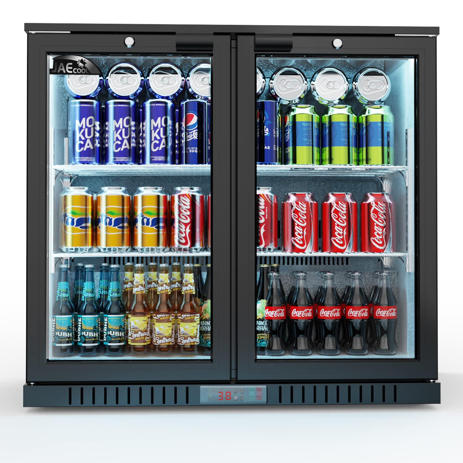 JAECOOL Back Bar Cooler Commercial Counter Height Refrigerator with 2 Glass Door,7.0 cu ft Beverage Cooler Undercounter Refrigerator, Commercial Display Fridge,Auto-defrost,Eco-friendly Compressor,ETL