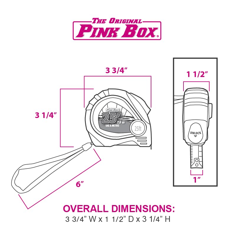 The Original Pink Box 25-Foot Auto-Locking Tape Measure, Pink