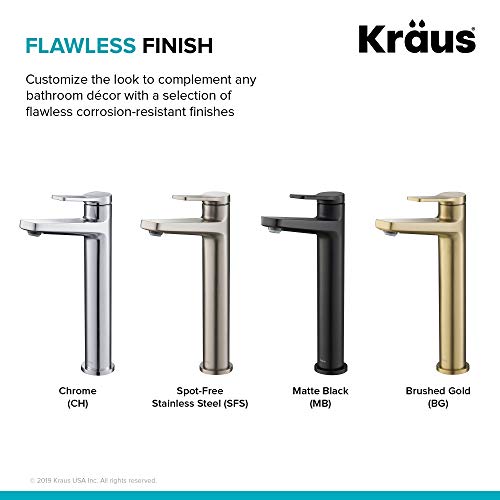 KRAUS Indy Single Handle Vessel Bathroom Faucet and Pop Up Drain in Brushed Gold, KVF-1400BG-PU-10BG