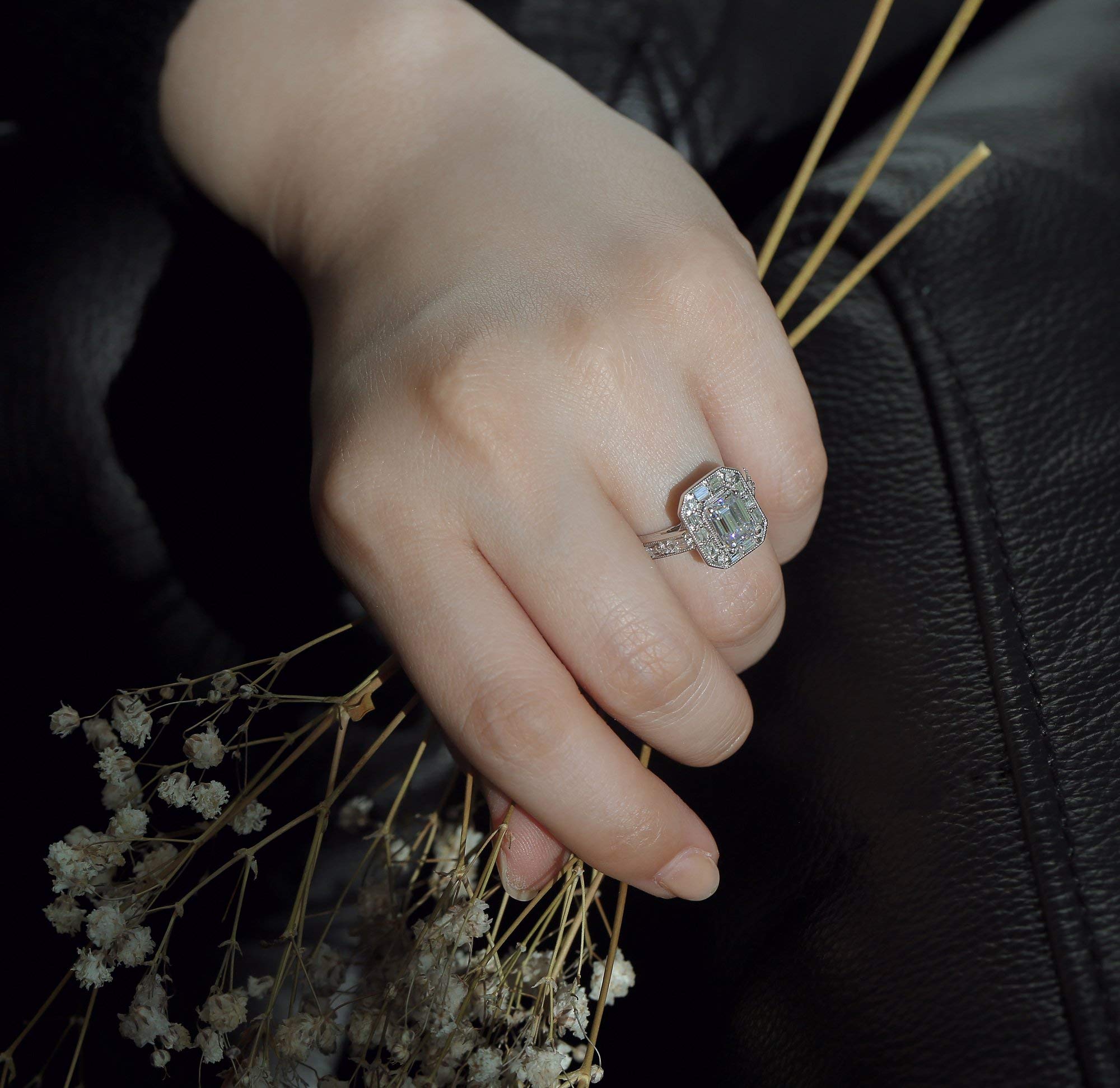 Kobelli Moissanite The Daisy Art Deco Emerald Engagement Ring - 6.0 / Forever One D-E-F