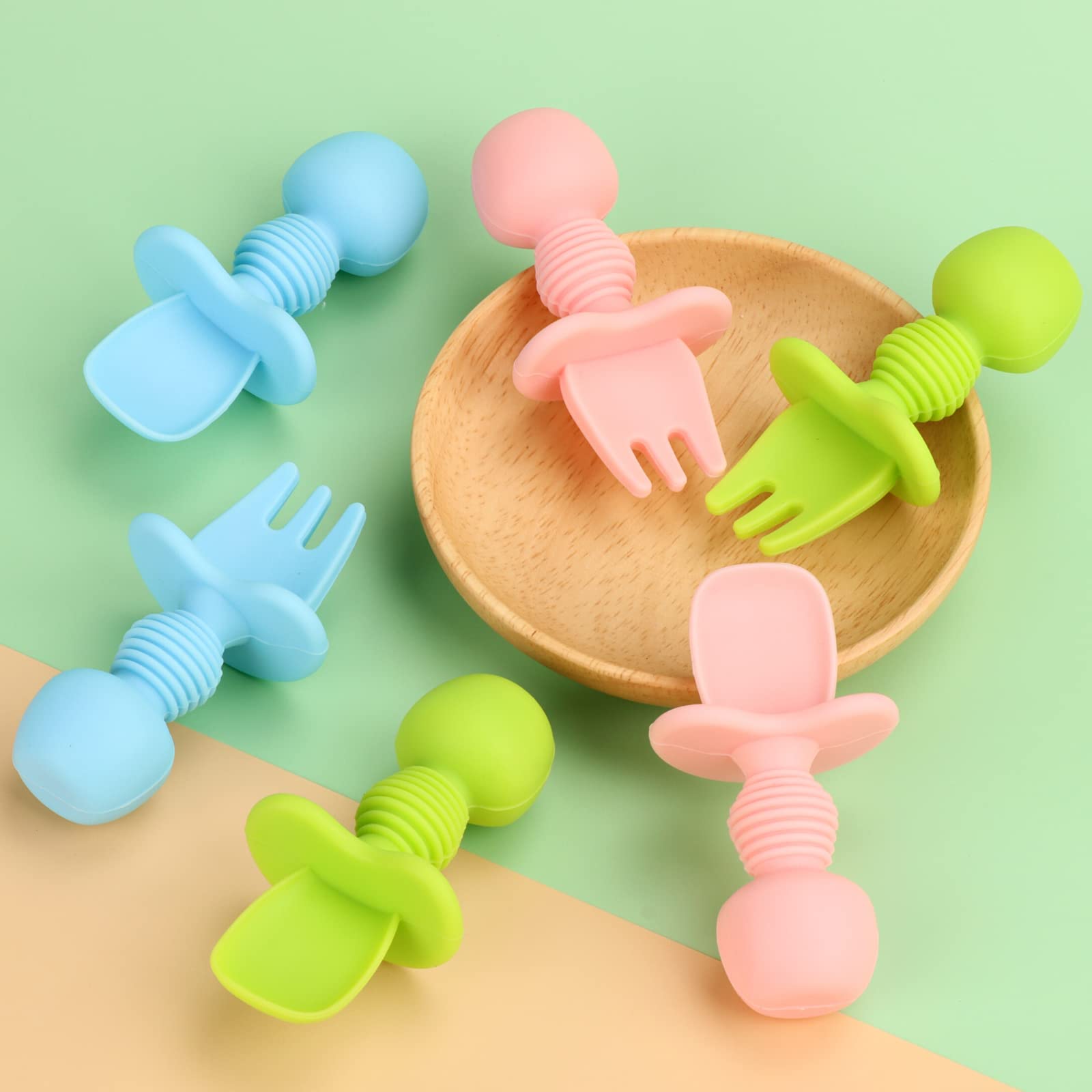Silicone Baby Led Weaning Spoons and Forks, First Stage Toddler Utensils for Baby Led Weaning, Self Feeding