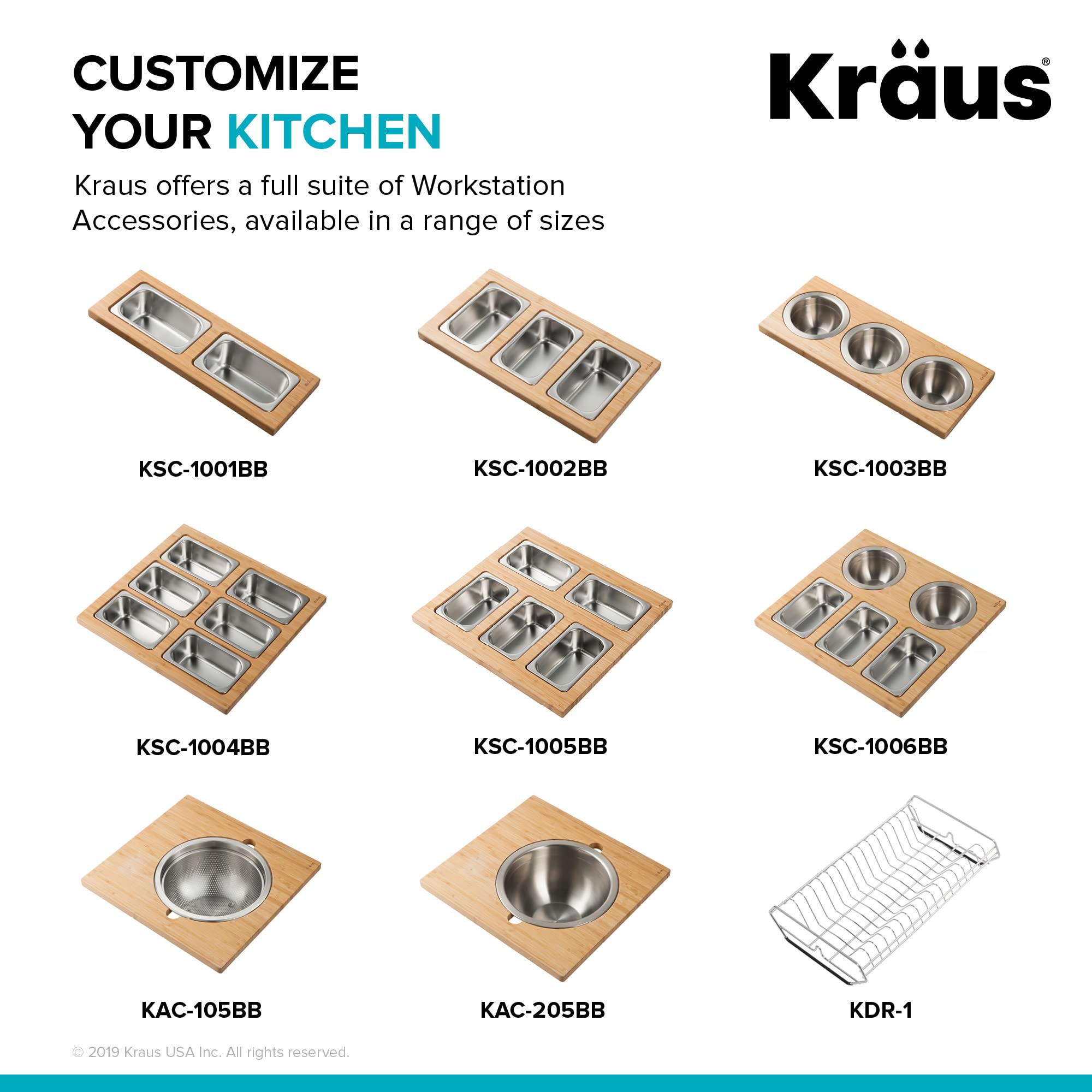 Kraus KSC-1006BB Kore Bamboo Serving Bowl Workstation Sink, 5 Round