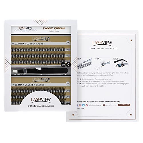 LASHVIEW Diy Lash Extension Kit, C Curl Cluster Eyelash Extensions Kit, Diy Eyelash Extension Kit with Glue and Tweezers(0.10 20Roots 8-14mm)