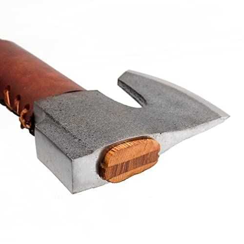 Qureshi Knife Handcrafted Carbon Steel Viking Axe β Gardening Axe - Quality Rosewood Handle Hatchet for Camping Tools - Sturdy 15 Overall Length with 5.3 Cutting Edge, Includes Leather Sheath