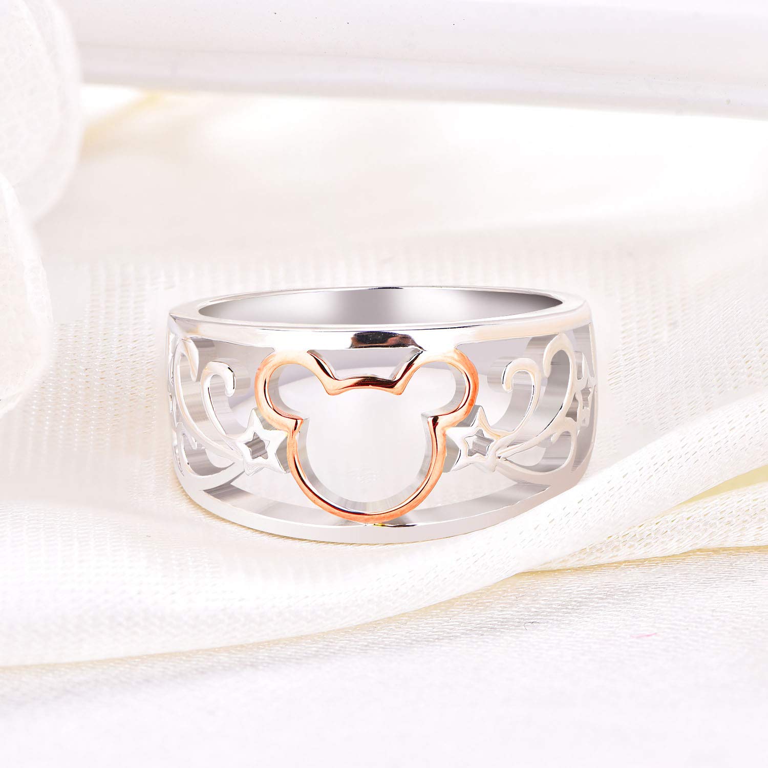 JO WISDOM 925 Sterling Silver and Yellow Gold Plated Mouse Ring Size6(rose gold)