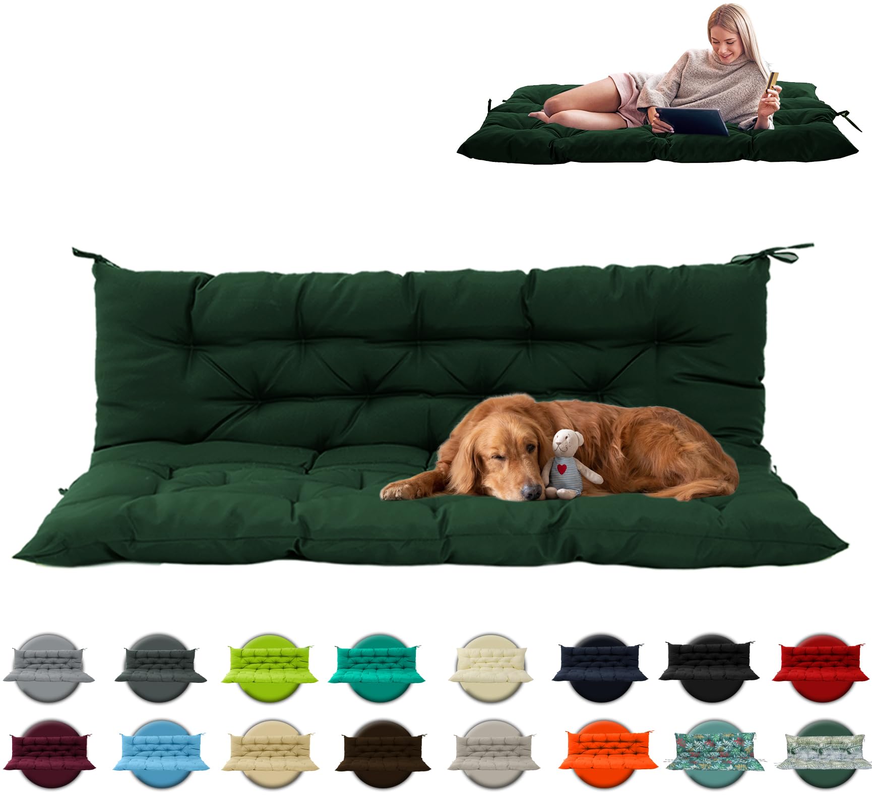 Zacammy Porch Swing Replacement Cushion for 3 Seat - Outdoor Waterproof Patio Furniture loveseat Cushions with Backrest - Thicken 4''Garden Bench Furniture (Dark Green, Outdoor Cushions 40x71in)
