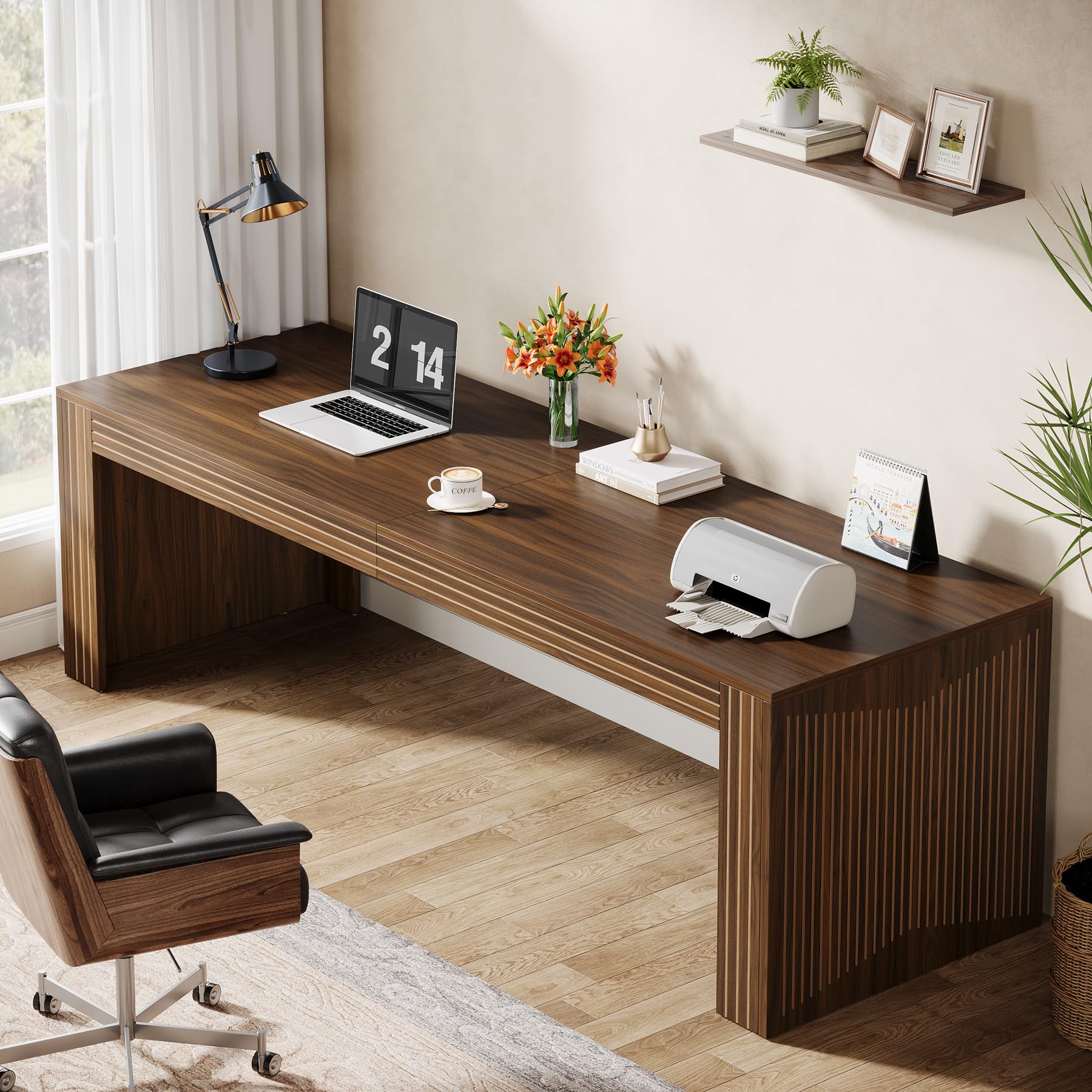 Tribesigns 79-Inch Extra Long Desk, Two Person Desk Double Desk for Home Office, Wooden Long Computer Desk, Writing Table Study Desk for Office, Brown