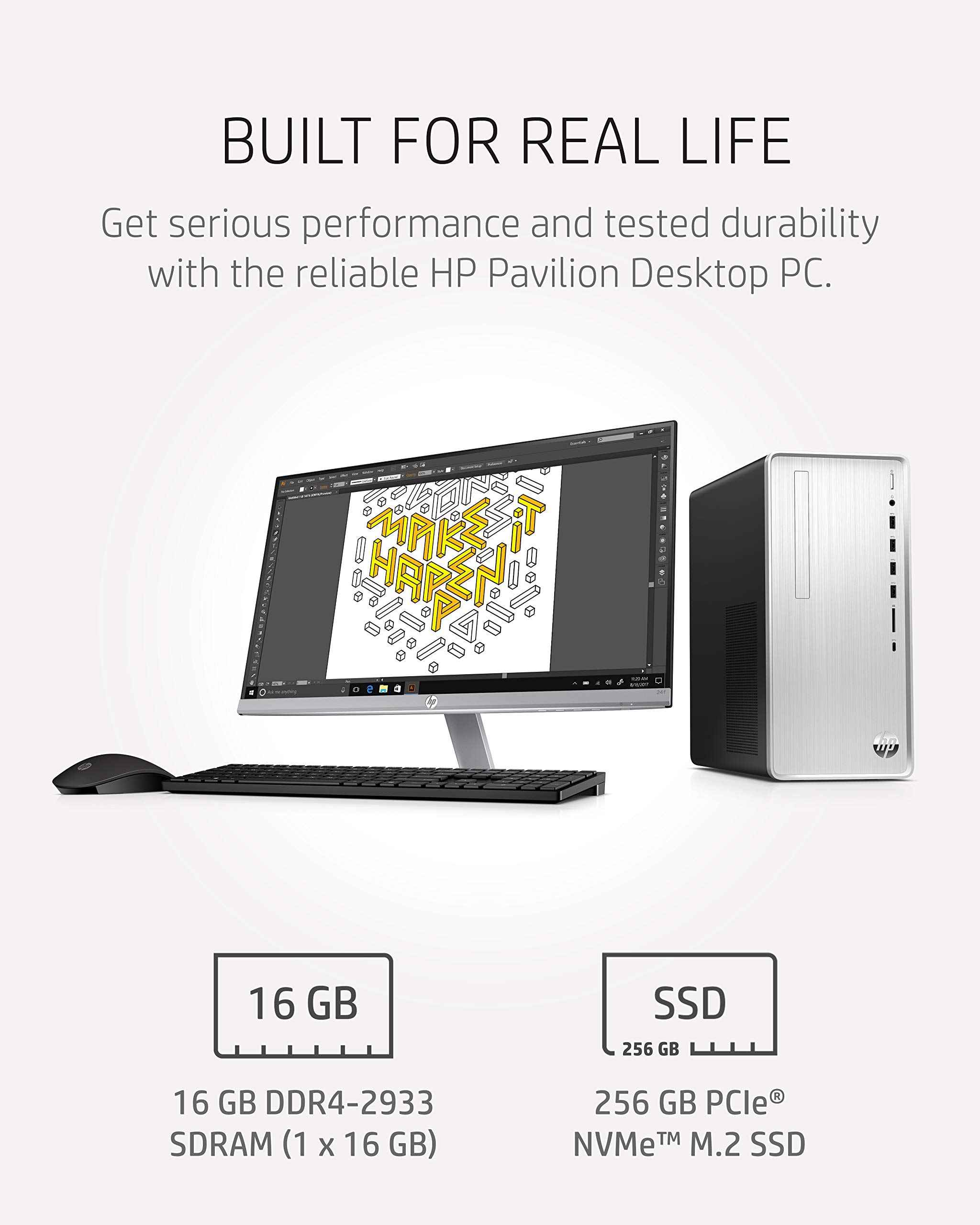 HP Pavilion Desktop PC, 11th Gen Intel Core i7-11700 Processor, 16 GB RAM, 256 GB SSD, 1 TB SATA Hard Drive, Windows 11, Wi-Fi 6 & Bluetooth 5.0 Combo, 9 USB Ports, Sleek Tower (TP01-2070, 2021)
