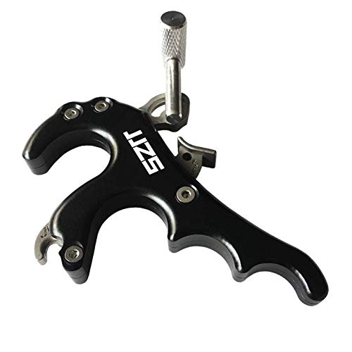 JJZS Aluminum Archery Release Aids for Compound Bow Adjustable Handheld 4 Finger Grip Compound Bow Release Thumb Trigger Bow Release for Hunting Archery Accessories