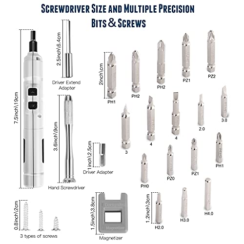 QYBEEDE Cordless Electric Screwdriver, 3.6V Mini Home Screwdriver Set Precision Bits with Screw Accessories Portable Magnetic Repair Tool Rechargeable Power Screwdriver for Phone Watch Camera Laptop