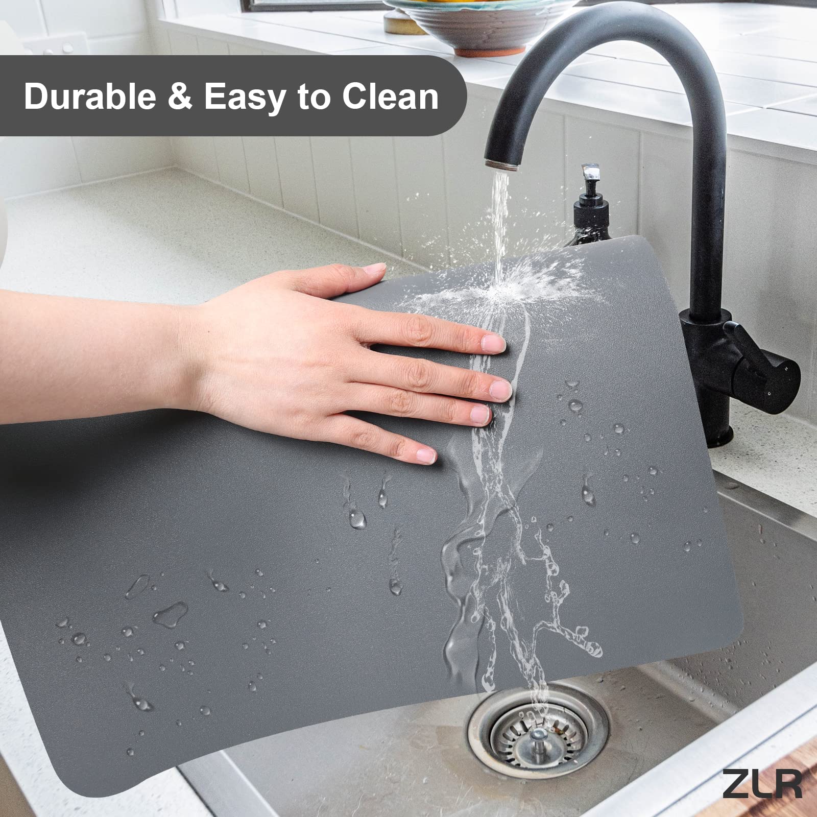ZLR Coffee Mat - 12" x 20" Middle Kitchen Absorbent Mat for Countertop - Easy to Clean Coffee Bar Mat for Coffee Machine, Coffee Maker, Espresso Machine - Gray