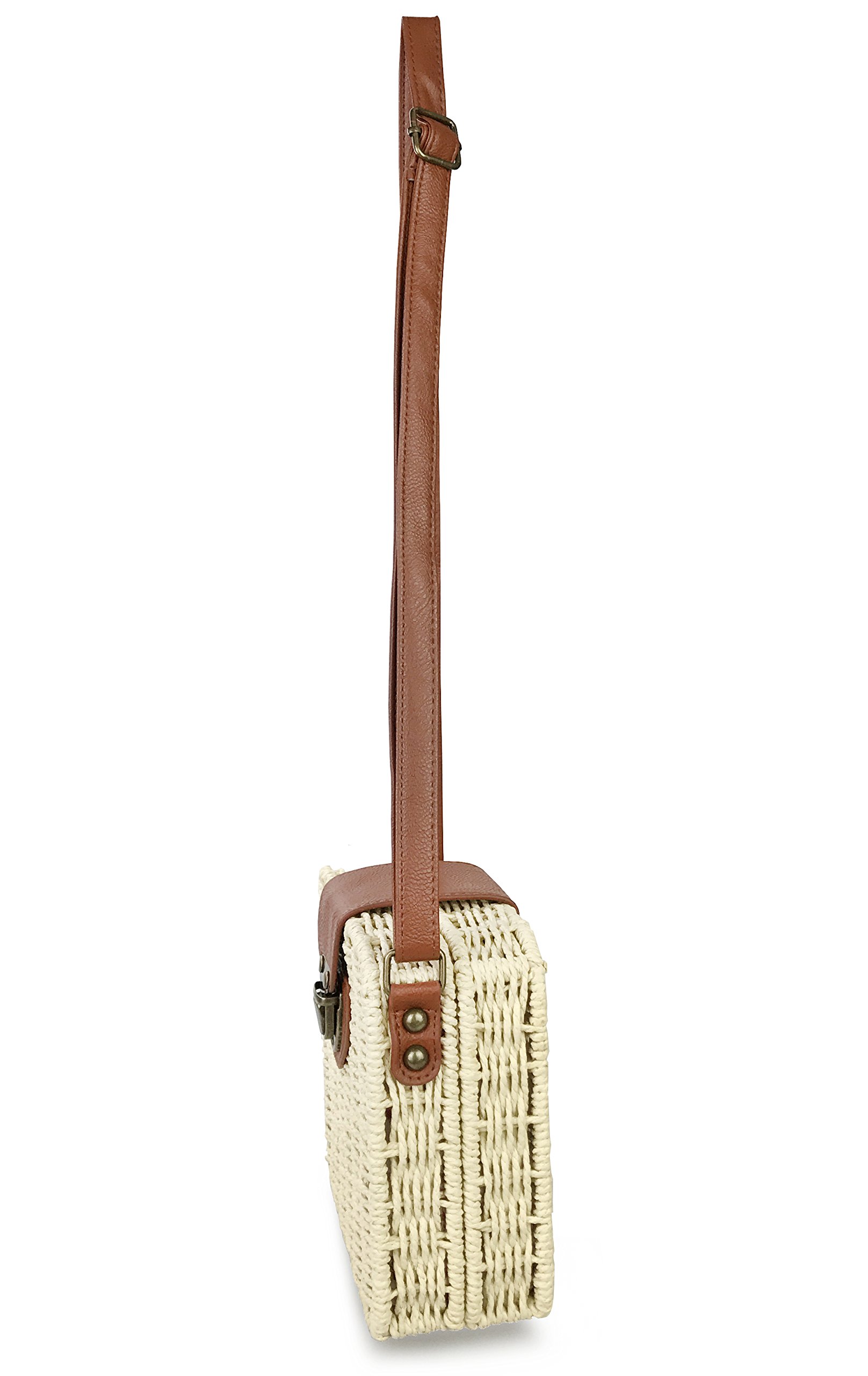 HOXIS Retro Straw Portable Small Case Womens Cross Body Bag Shoulder Messenger Satchel (Khaki)