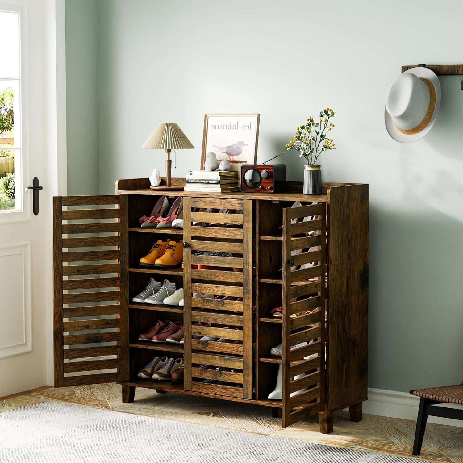 VINGLI Large Shoe Cabinet with 3 Doors 6-Tier Ultra Wide Shoe Cabinet Storage for Entryway 30 Pairs Tall Shoe Organizer Cabinet Wooden Farmhouse Shoe Rack Cabinet Rustic Brown