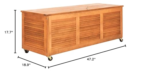 Safavieh PAT7038A Outdoor Collection Elina Teak 47.2" Cushion Deck Box, Natural