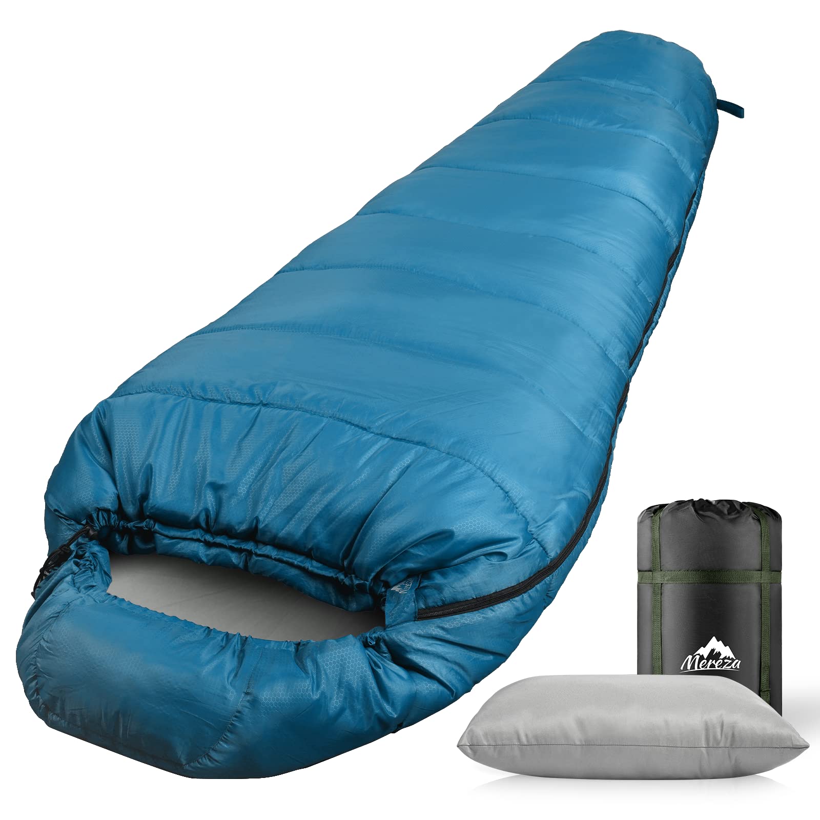 Mummy Sleeping Bag for Adults with Pillow, MEREZA 20 Degree Cold Weather Sleeping Bag for Camping Backpacking Mummy Bag Warm Washable for Hiking 4 Seasons