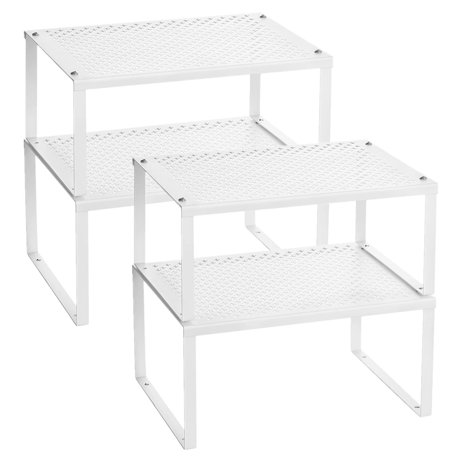 MOOACE Cabinet Shelf Organizers Set of 4, Kitchen Cabinet and Counter Shelves, Kitchen Storage Shelves Expandable Stackable, White