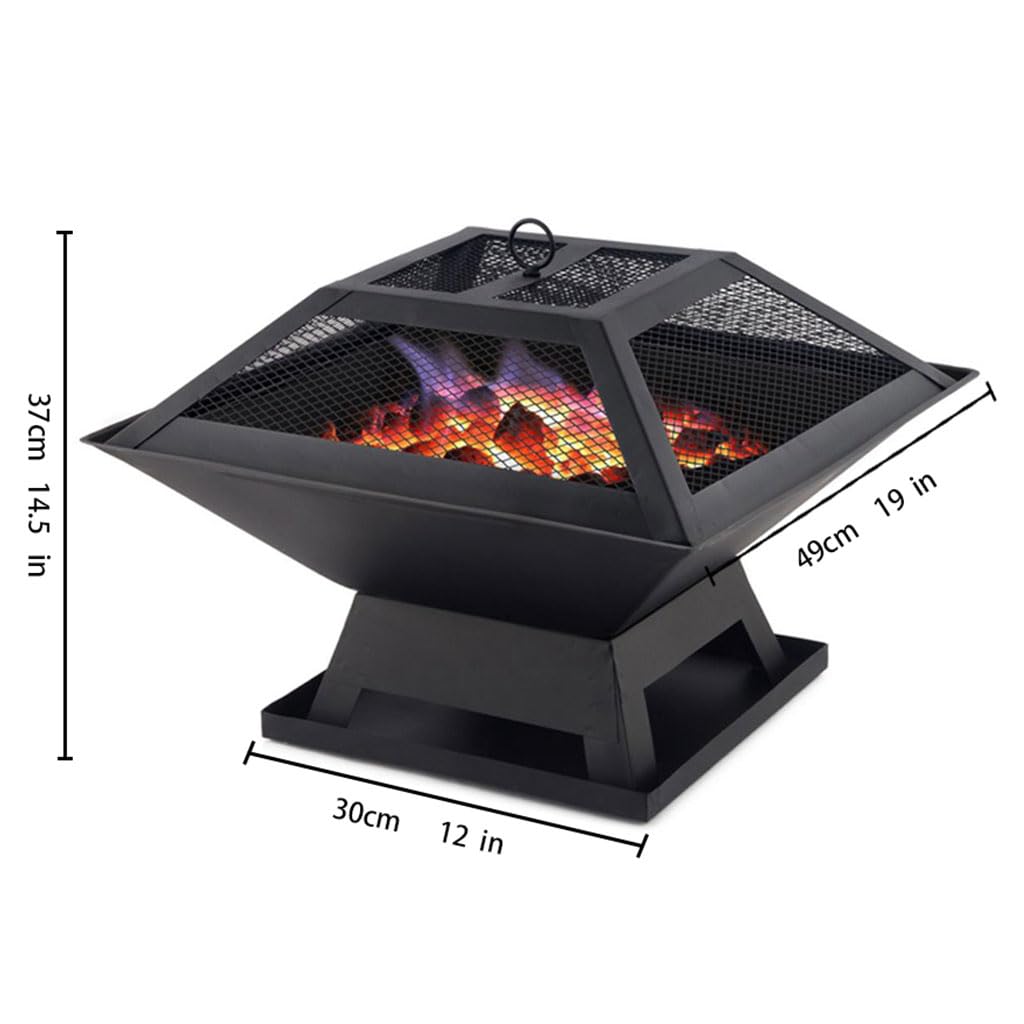 HOYOC 19" Portable Propane Fire Pit for Camping Wood Fire Pit with Cooking Grill Metal Outdoor Fire Pit Table Multiuse Square Patio BBQ Firepit for Patio Backyard Garden Picnic Bonfire Camping