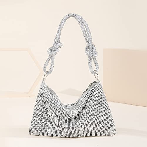 Rhint tch Bag Hobo Bag, Women Shiny Pue Evening Unrarm Shoulr Bags for Dinner Party Wedding
