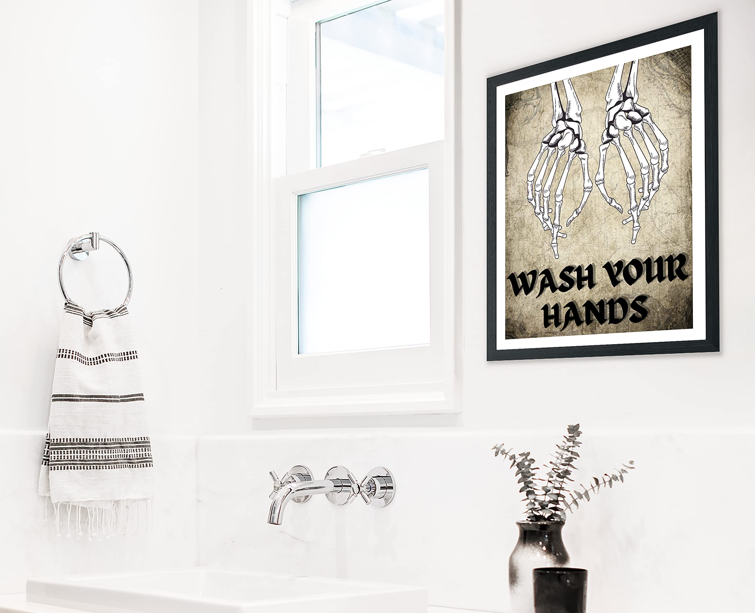 Roxbury Row Skeleton Hands Bathroom Decor Wall Art, Skeleton Decor | Funny Bathroom Signs, Gothic Bathroom Decor Wall Art, Creepy Decor, Spooky Decor, Halloween Bathroom Decor (8X10 Unframed)