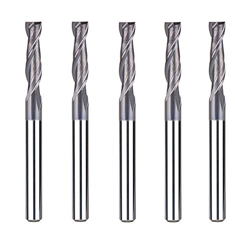 SpeTool 5Pcs 2-Flute Square Nose Carbide End Mill 1/8 Inch Router Bit with 1/8 inch Shank CNC Machine Tools, TiAlN Coated