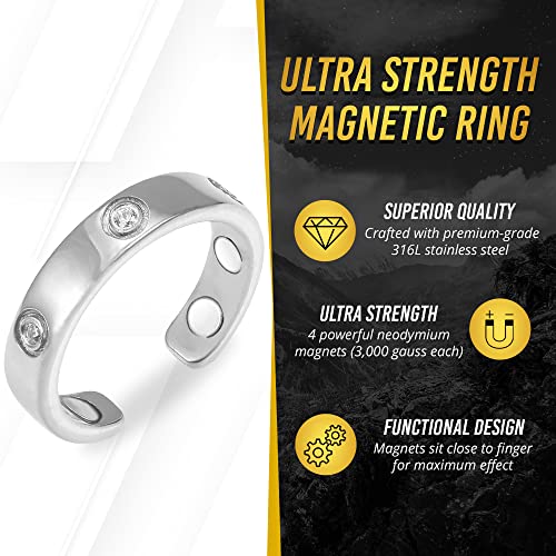 MagnetRX® Magnetic Ring Women - Elegant Crystal Ring - Magnet Rings Women (Silver | Ring Size: 8)