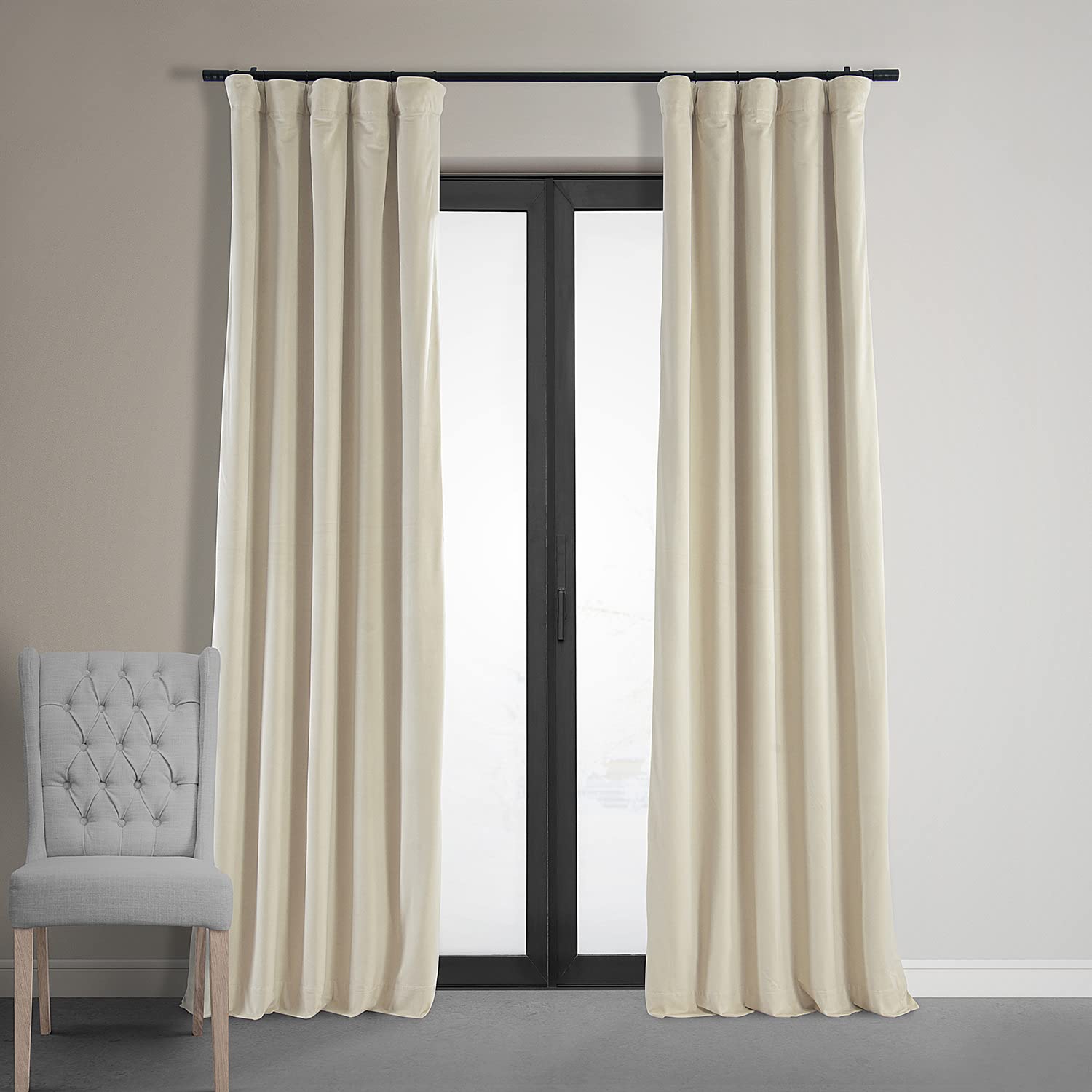 HPD Half Price Drapes Signature Velvet Thermal Blackout Curtains for Living Room 84 Inch Long (1 Panel) Rod Pocket Insulated Blackout Curtains for Bedroom Window Curtains, 50W x 84L, Neutral Ground
