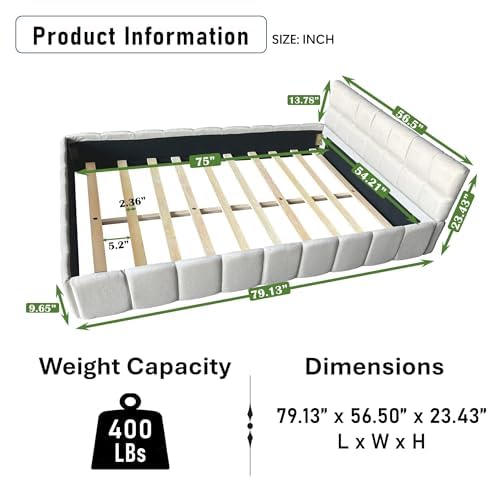 UOCFYK Upholstered Full Platform Bed with Headboards, Solid Wooden Bedframe with Wood Slat Support for Boys, Girls, Adult, No Box Spring Needed, Beige