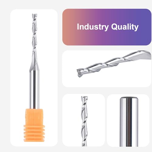 SpeTool Extra Long CNC Spiral Router Bits with Up Cut 1/8 inch Cutting Diameter, 1/4 inch Shank 3 inch Extra Long HRC55 Solid Carbide End Mill for Wood Cut, Carving