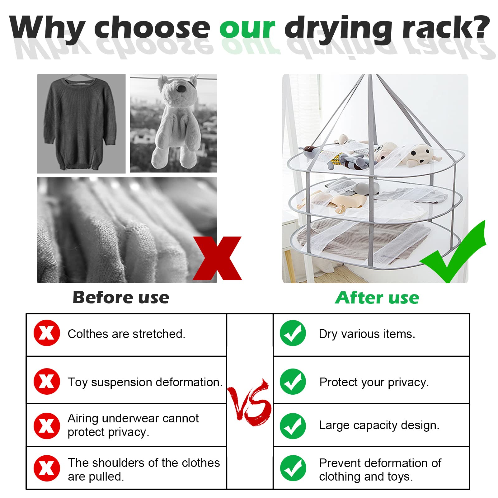 WEISGJA 3 Tier Folding Mesh Clothes Drying Rack, Stackable Sweater Drying Rack with Internal Fixation, Portable Hanging Laundry Rack for T-Shirt,Swimsuit,Sweater,Delicates (1 Pack)