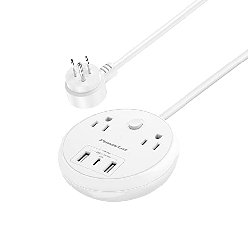 PowerLot Power Strip with 2 Outlets, 3 USB (2A+1C), 5TF Extension Cord Power Strip with PD 45W USB C for Laptop, Flat Plug Power Strip for Cruise Ship Travel Home and Office