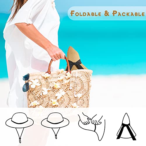 Womens Beach Sun Straw Hat - UV Protection UPF 50+ Sun Hats for Women with Wide Brim, Foldable Floppy Straw Beach Hat for Women